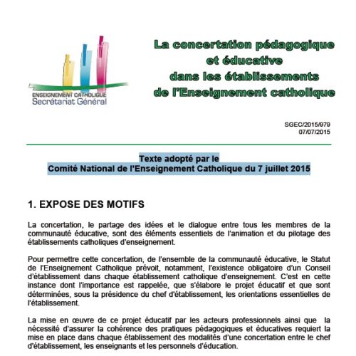 L’impératif de concertation - Enseignement Catholique